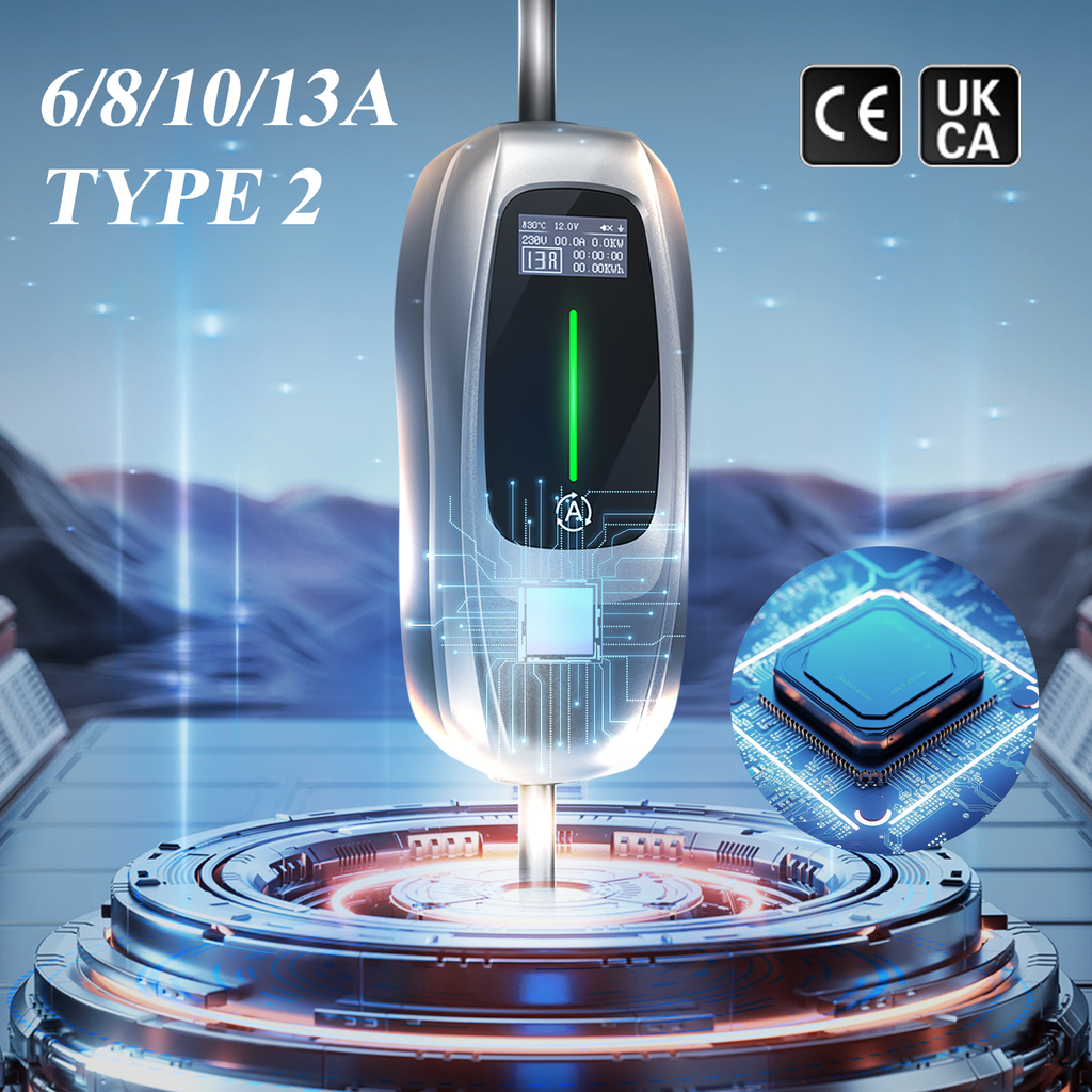 Portable Home EV Charger, UK 3-pin to Type 2, Adjustable Output with a ...