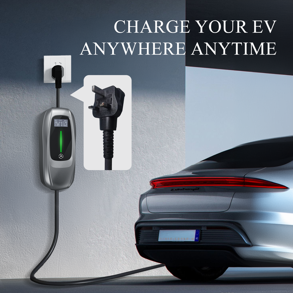 Portable Home EV Charger, UK 3-pin to Type 2, Adjustable Output with a ...