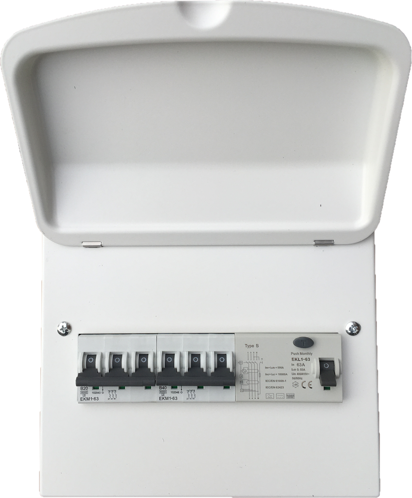 3-phase Type B RCD + 2 MCB Garage / Mini Metal Consumer unit - EV Char ...