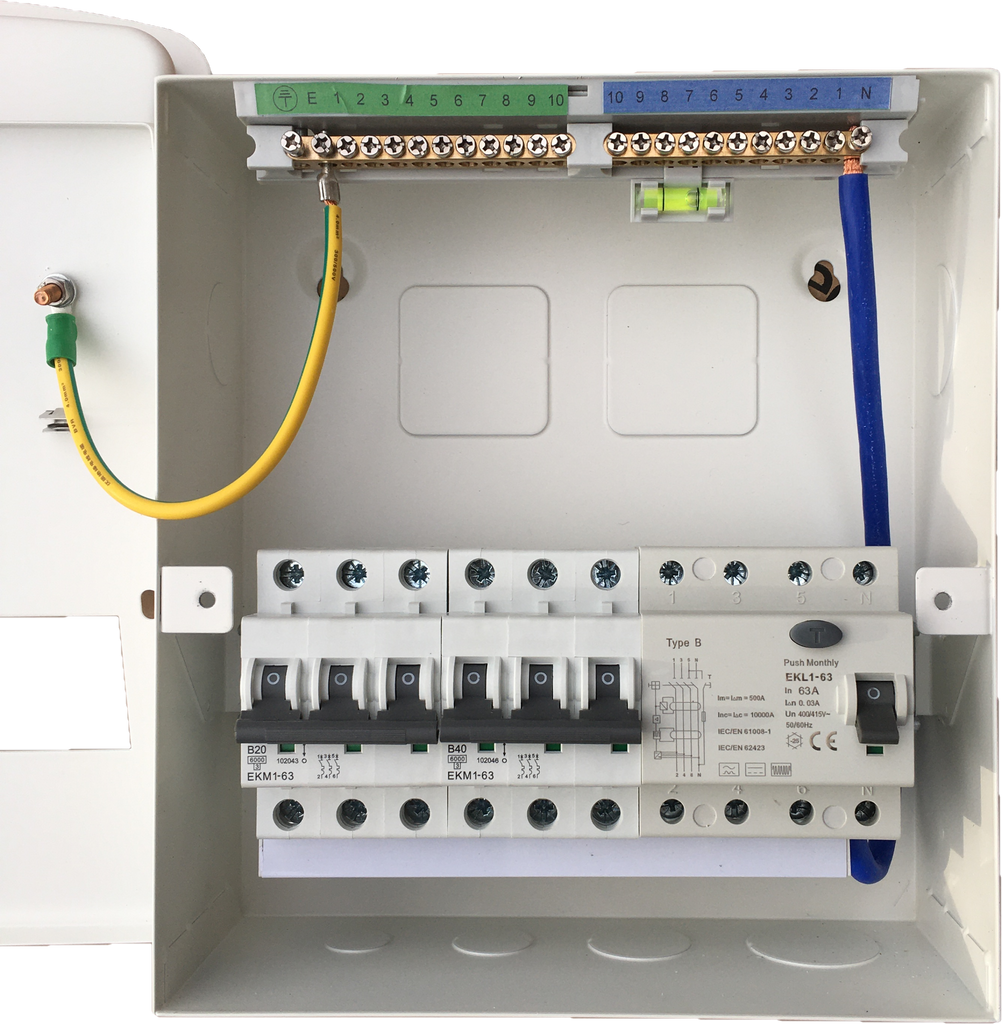 3-phase Type B RCD + 2 MCB Garage / Mini Metal Consumer unit - EV Char ...