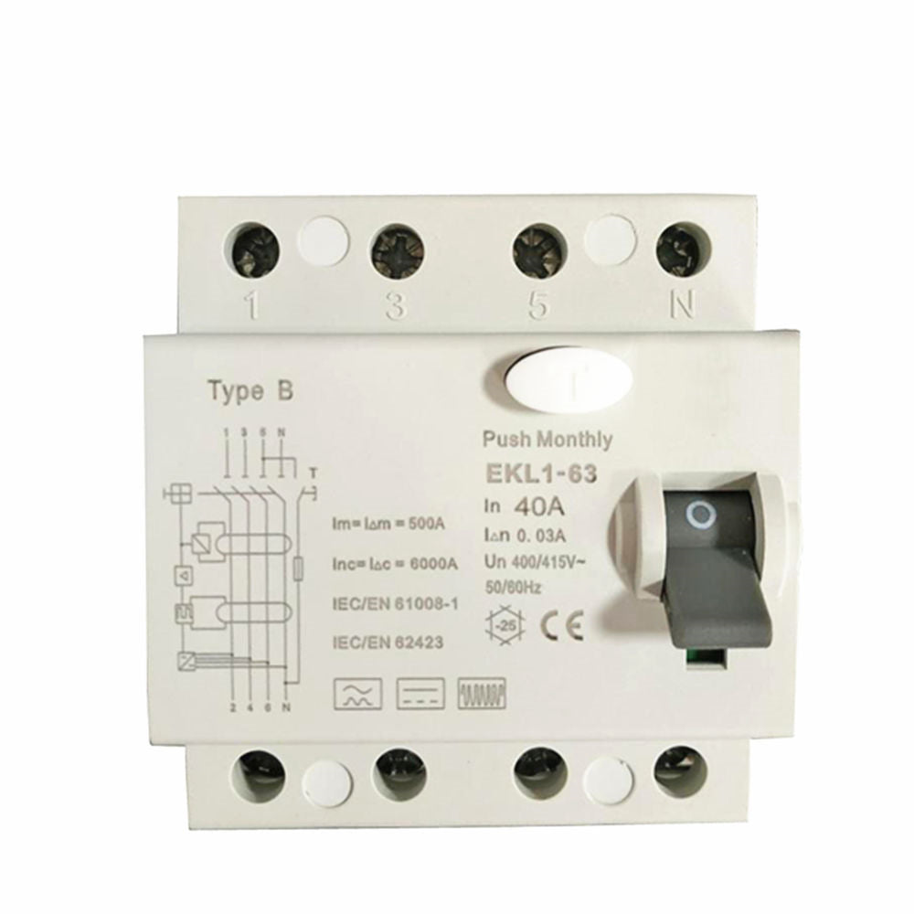 Type B RCD / RCCB 40A for EV Charge Point Installations. 4 pole, 3 pha ...
